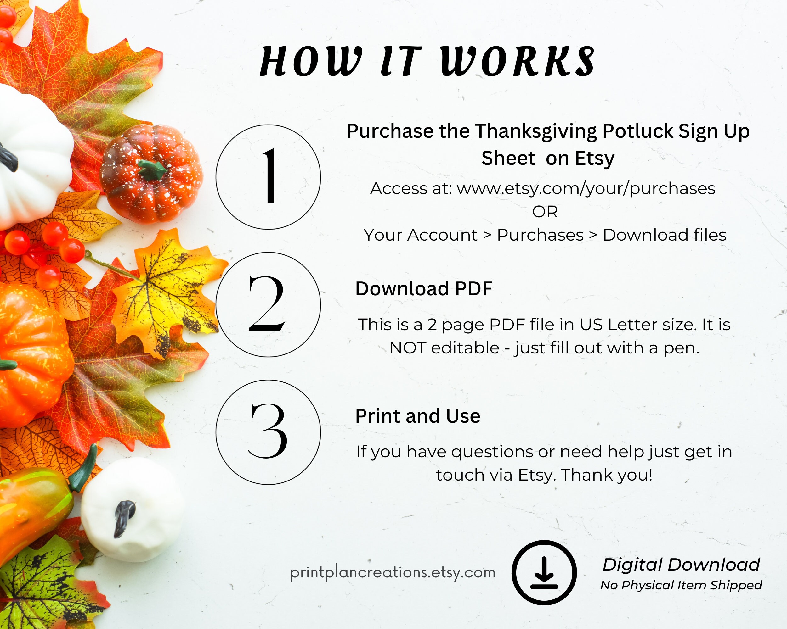 Thanksgiving Potluck Sign up Sheet Printable Potluck List - Etsy