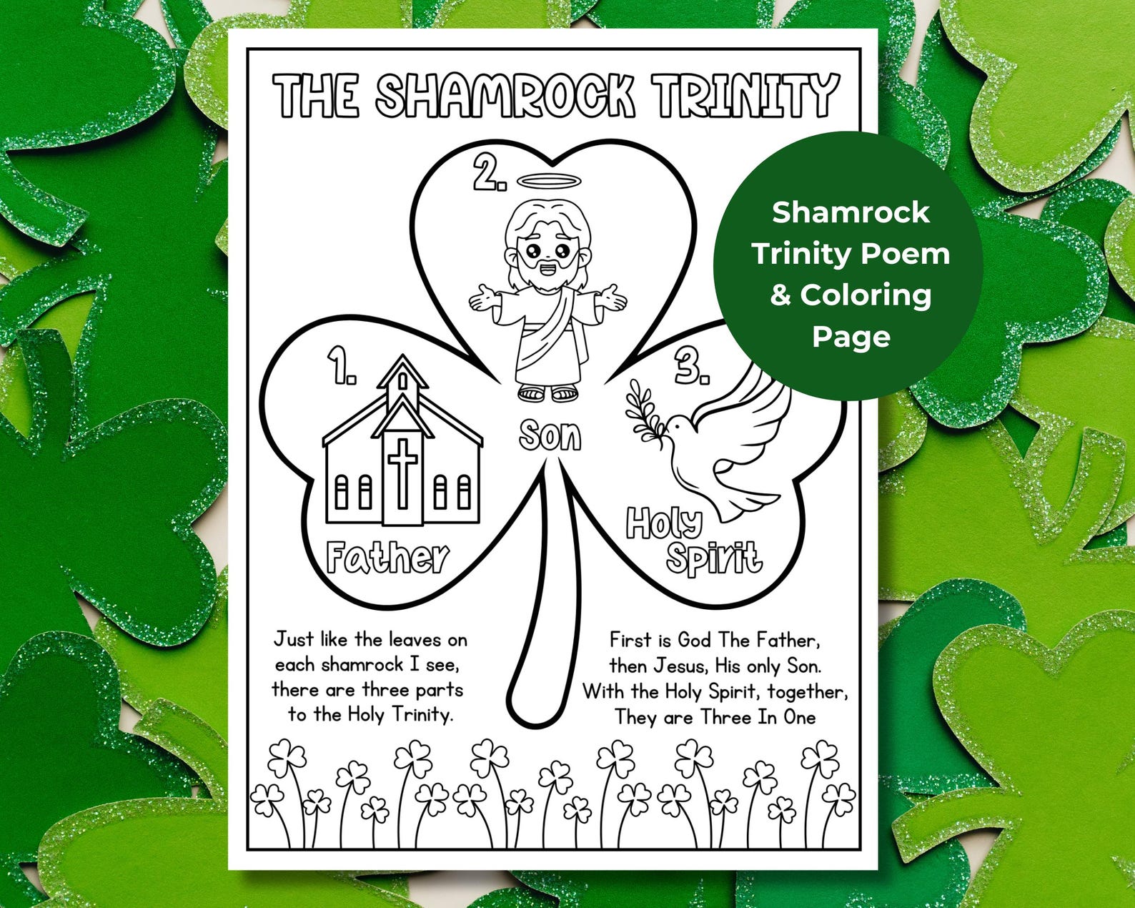 St. Patrick's Day Holy Trinity Coloring Page, Printable Shamrock ...