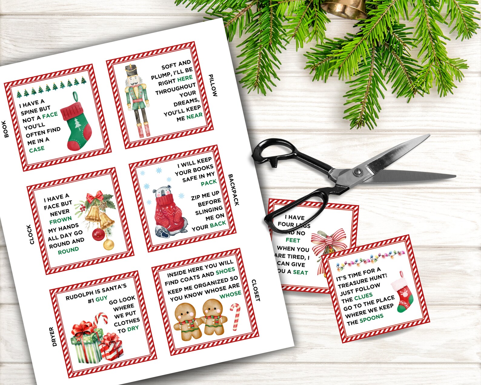 Indoor Christmas Scavenger Hunt for Kids, Christmas Treasure Hunt Cards ...