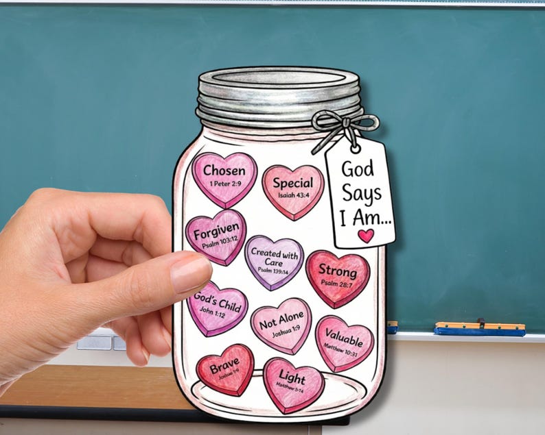 God Says I Am Candy Jar Coloring Craft Printable, Kids Identity in ...