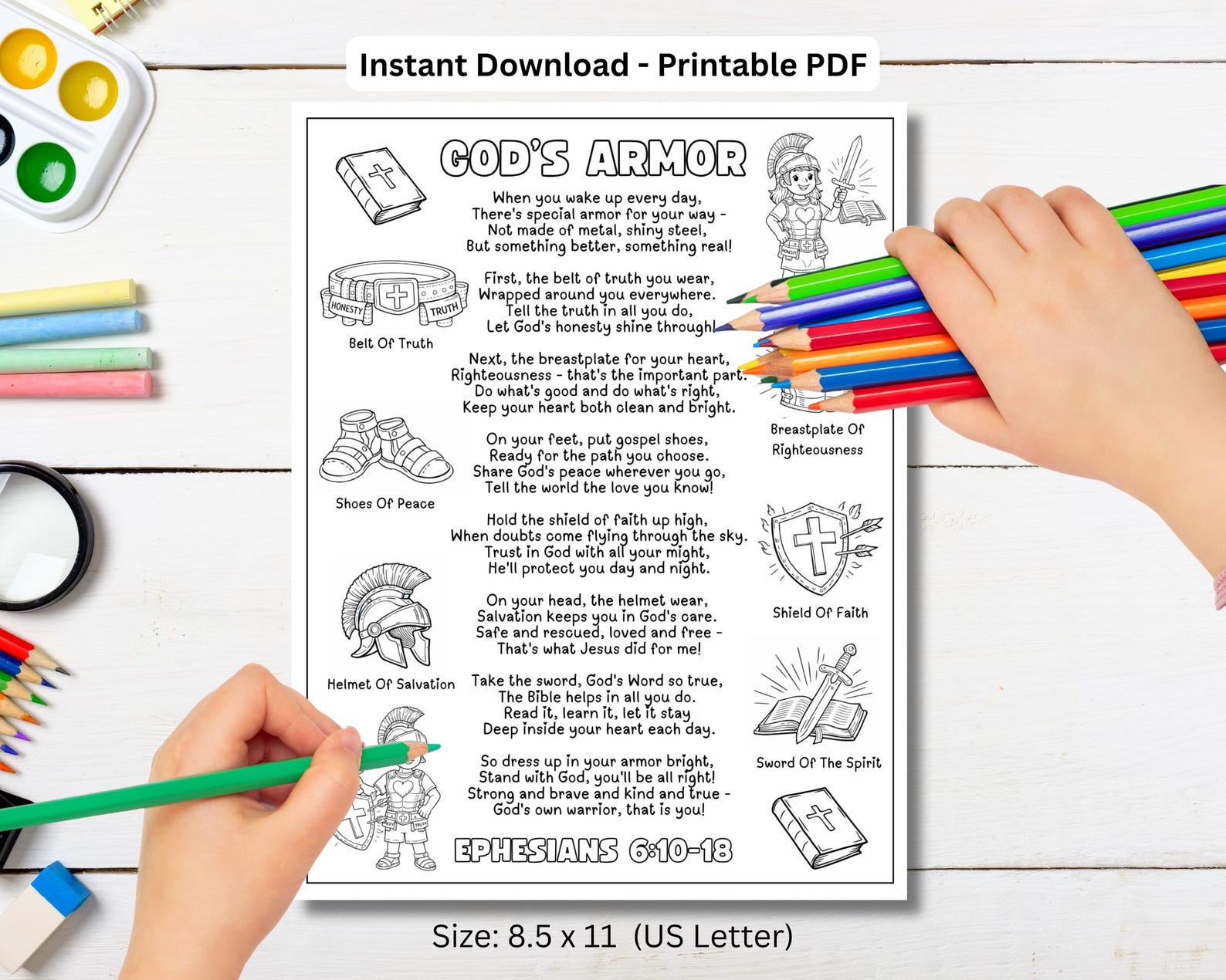 Armor of God Coloring Page Printable, Ephesians 6 10-18 Bible Activity ...