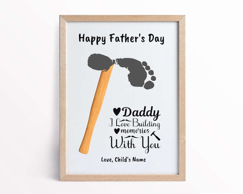 Father's Day Hammer Handprint Footprint Art Printable - Etsy