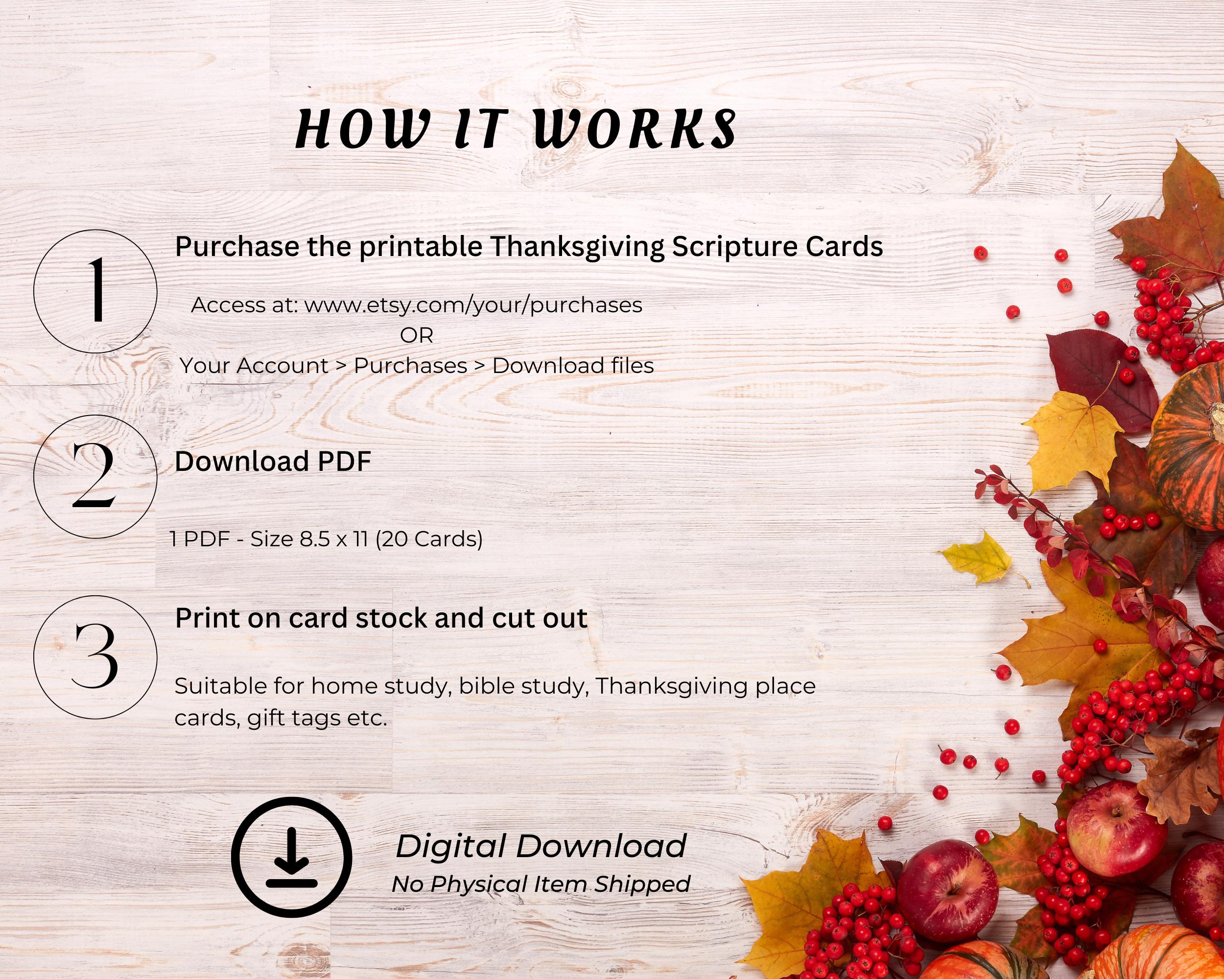 Thanksgiving Scripture Cards, 20 Printable Religious Thanksgiving Bible ...