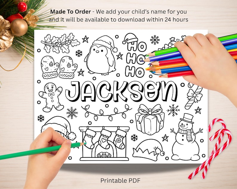 Personalized Christmas Coloring Page for Kids, Coloring Sheet Printable ...