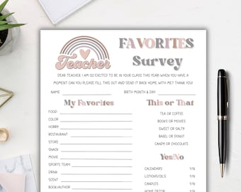 Favorites Survey, All About Me Printable, Questionnaire, My Favorite ...