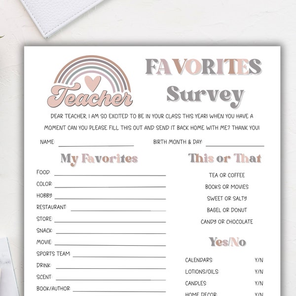 Teacher Questionnaire - Etsy