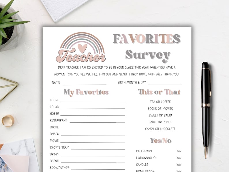 Printable Teacher Favorites Survey, My Favorite Things Teacher ...