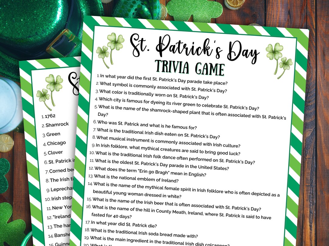 St. Patrick's Day Trivia Game, Printable Trivia Questions, Quiz, Party ...