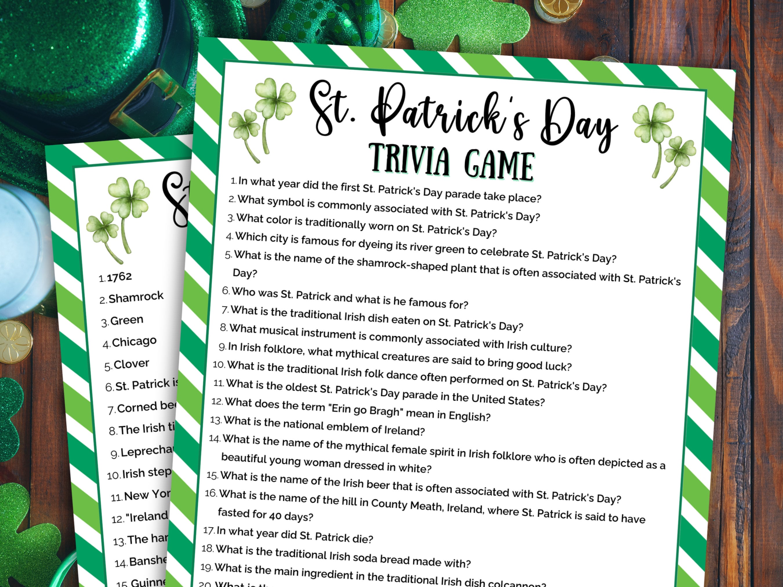 St. Patrick's Day Trivia Game, Printable Trivia Questions, Quiz, Party ...