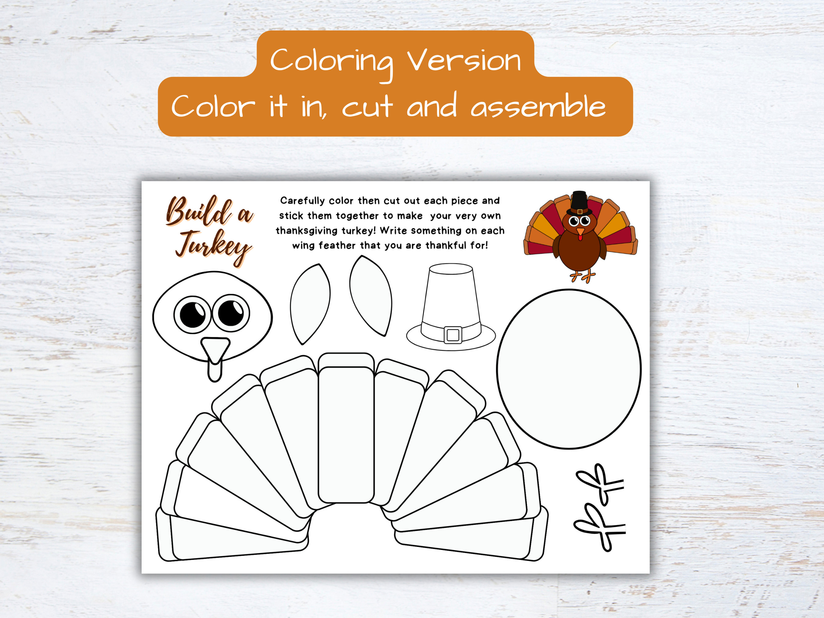 Build A Turkey Craft for Kids, Thankful Turkey, Printable Thanksgiving ...