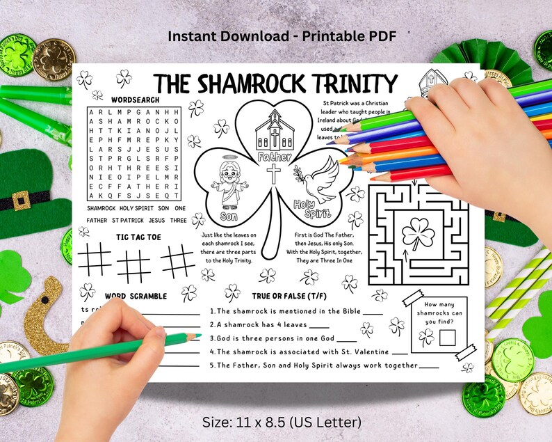 Shamrock Trinity Poem Activity Placemat, St. Patrick's Day Coloring ...