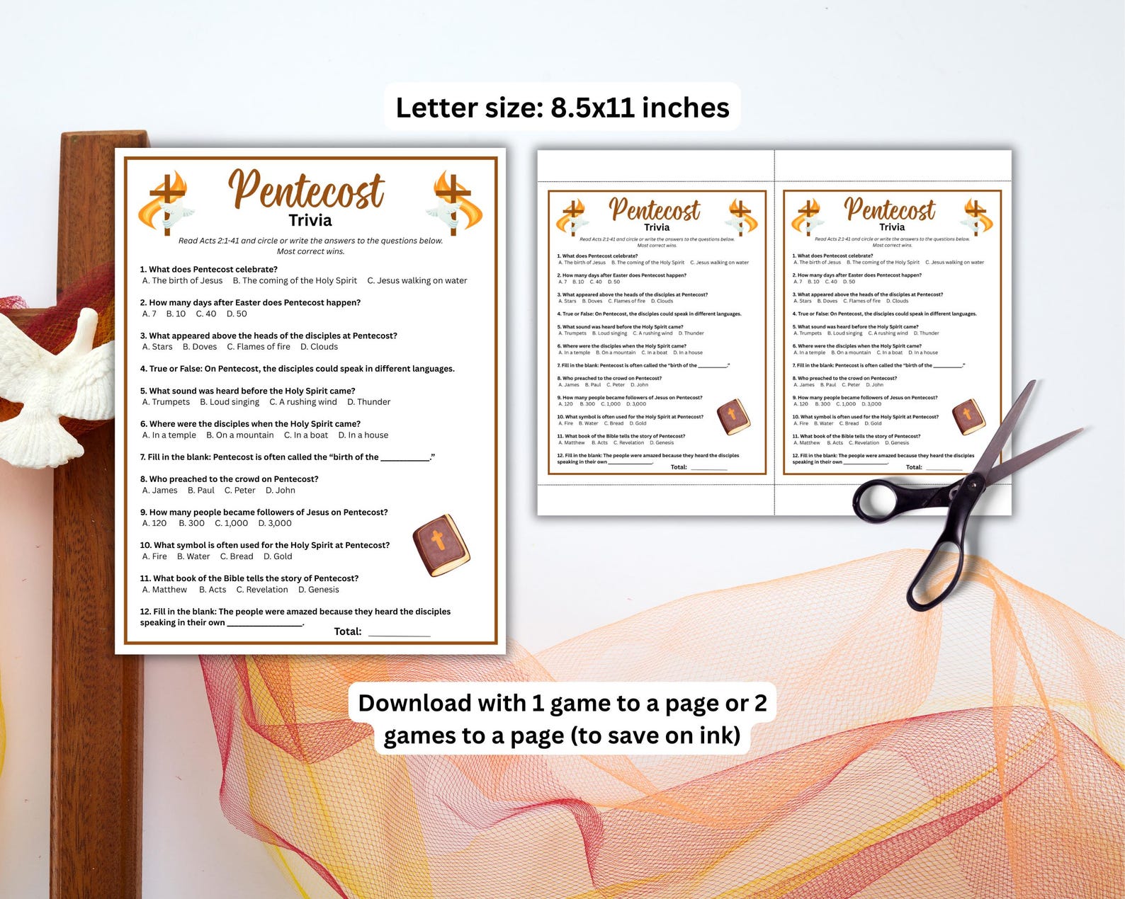 Pentecost Trivia Quiz, Printable Pentecost Game, Bible Activity for ...