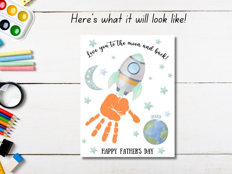 Printable Father's Day Rocket Handprint Art Craft, Toddler Baby ...