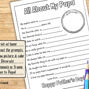 All About My PAPA, Printable, Father's Day, Gift for Grandfather, I ...