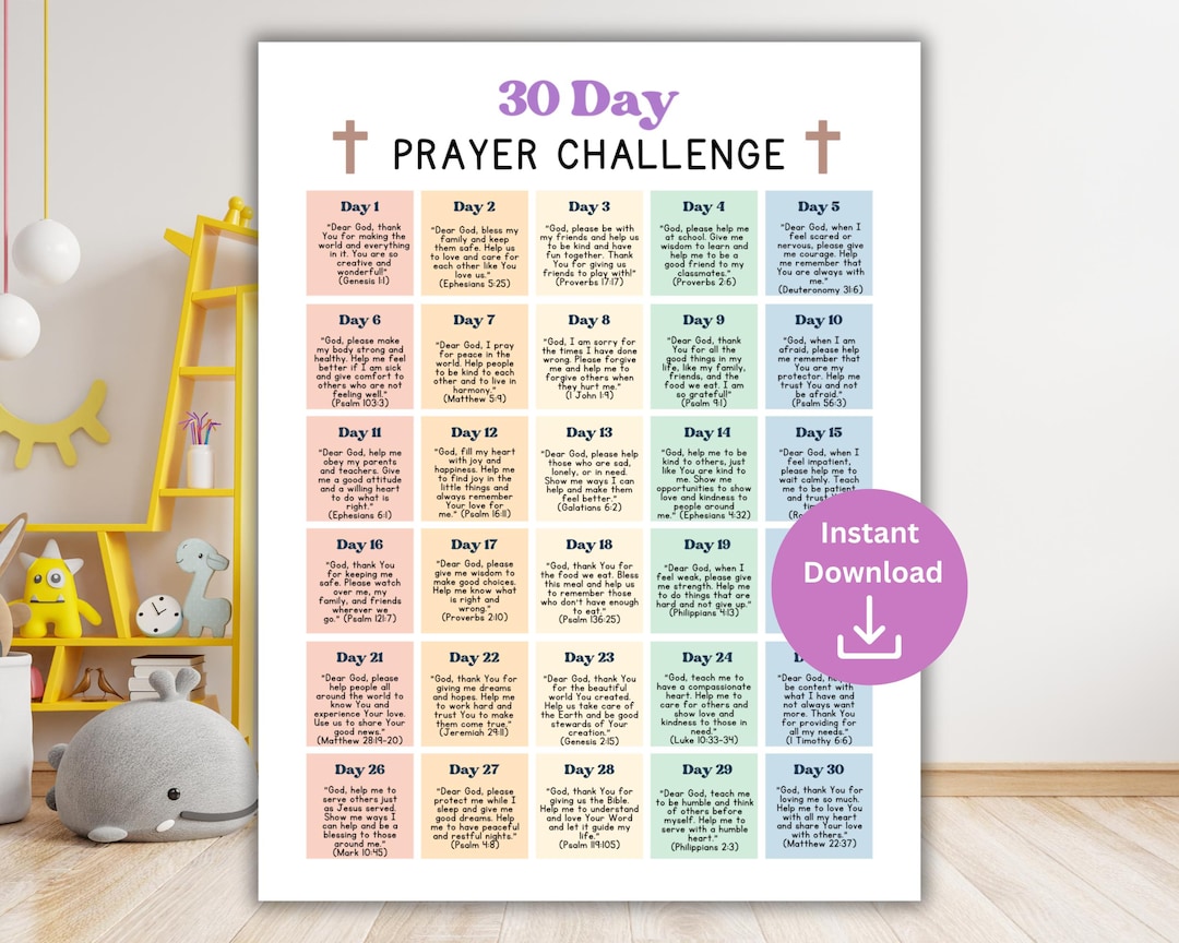 30 Days of Prayer for Kids, Prayer Chart Printable, Daily Prayer Ideas ...