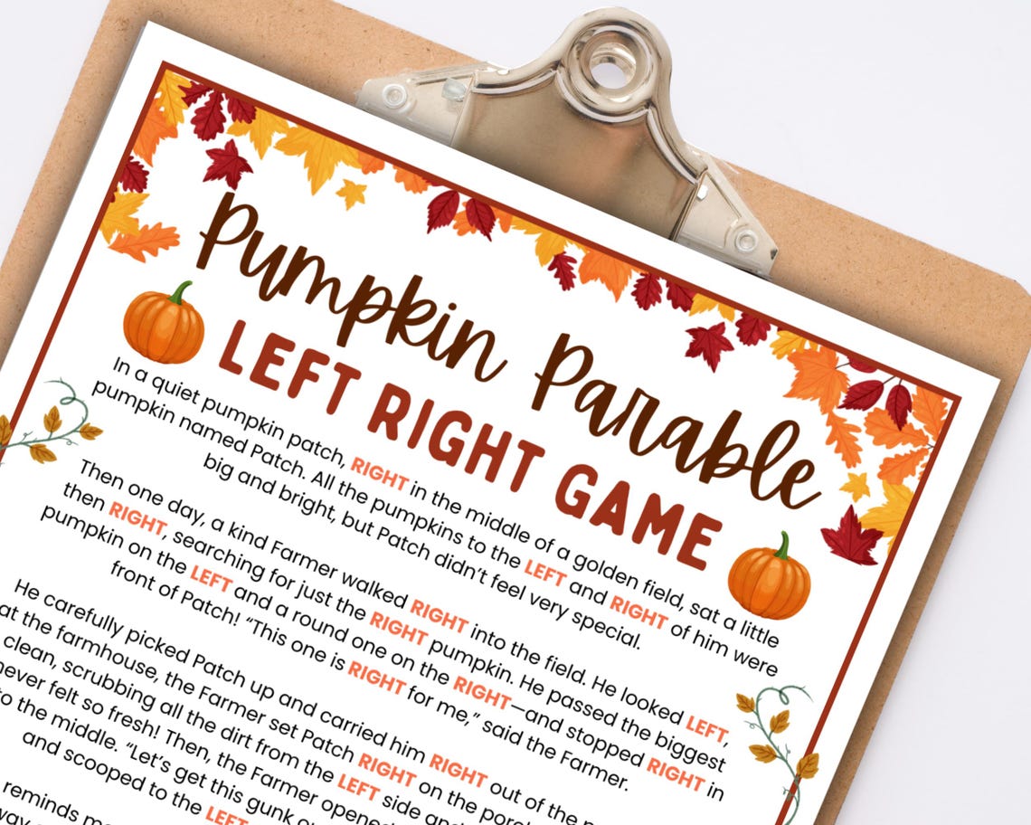 Pumpkin Parable Left Right Game, Pumpkin Gospel Story, Fall Game ...