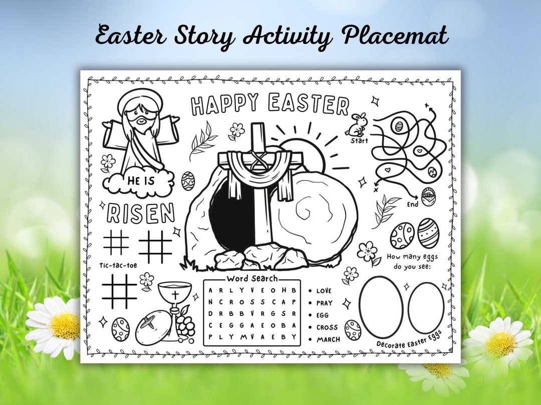 Printable Easter Story Activity Placemat, Easter Coloring Page for Kids ...