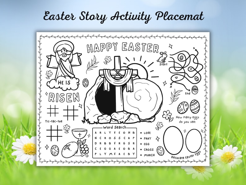 Printable Easter Story Activity Placemat, Easter Coloring Page for Kids ...