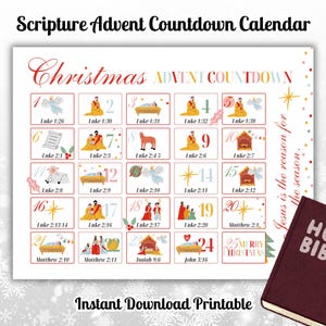 Scripture Advent Calendar Countdown, Christmas Calendar Bible Verses Printable, Bible Passages ...