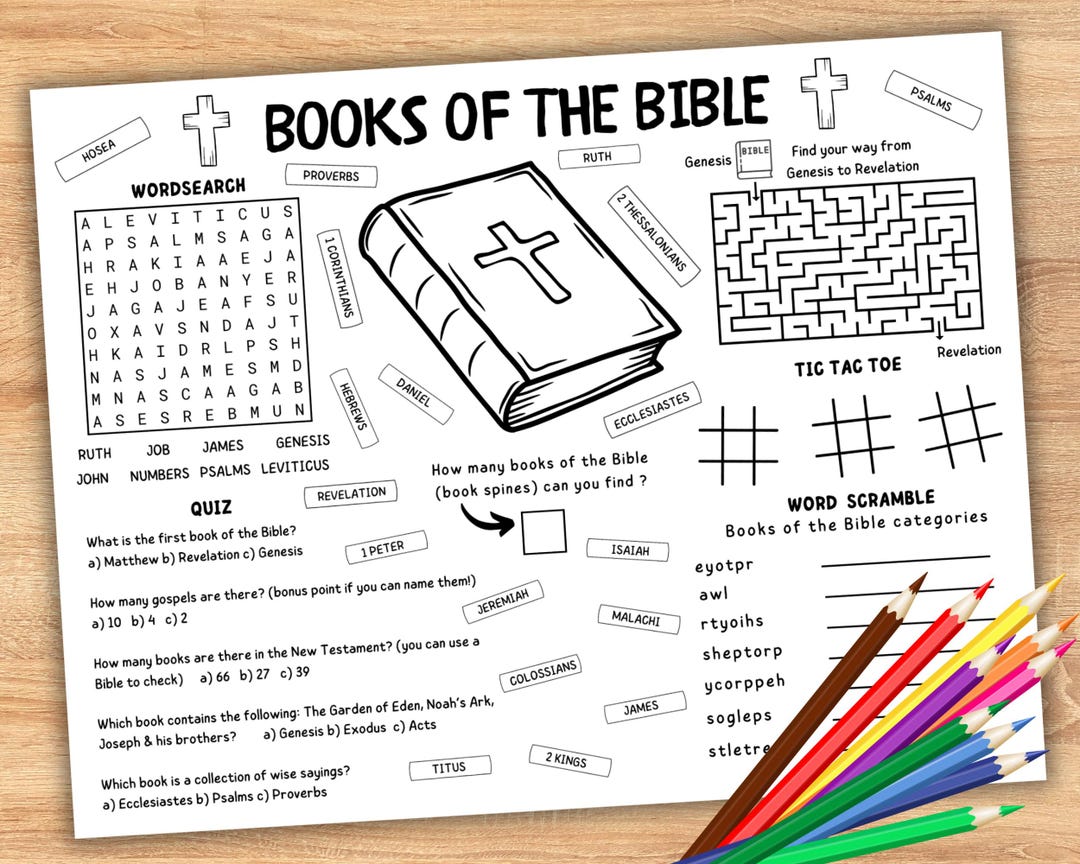 Books of the Bible Activity Placemat, Coloring Page for Kids, Books of ...