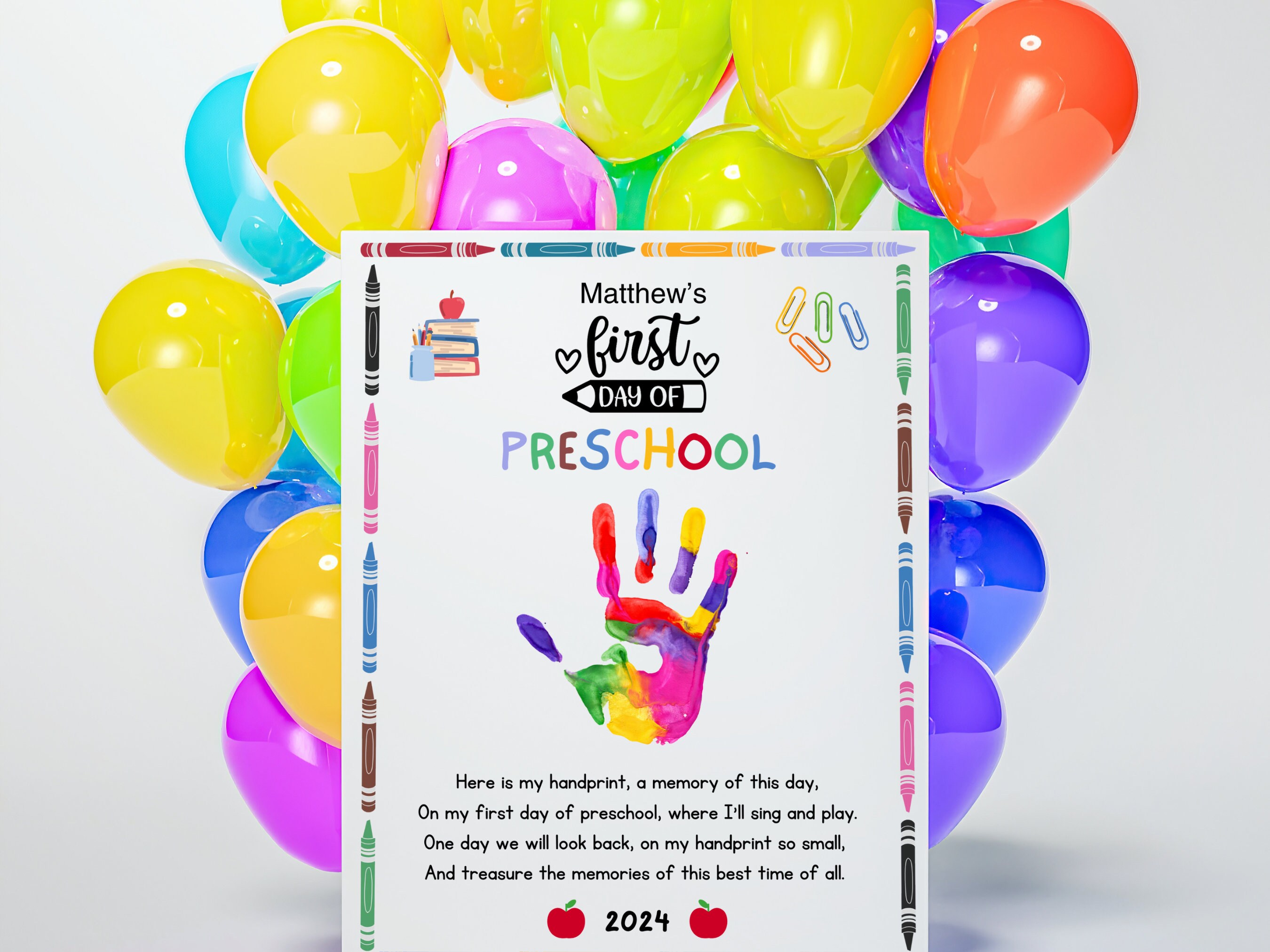 Editable First Day of Preschool Handprint Poem, Preschool Printable ...