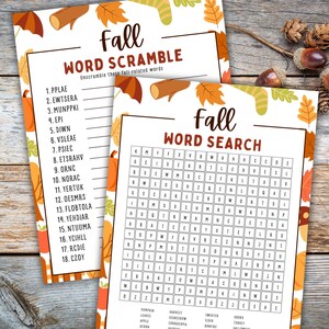 Fall Word Search & Word Scramble Puzzle, Printable Fall Games, Autumn ...