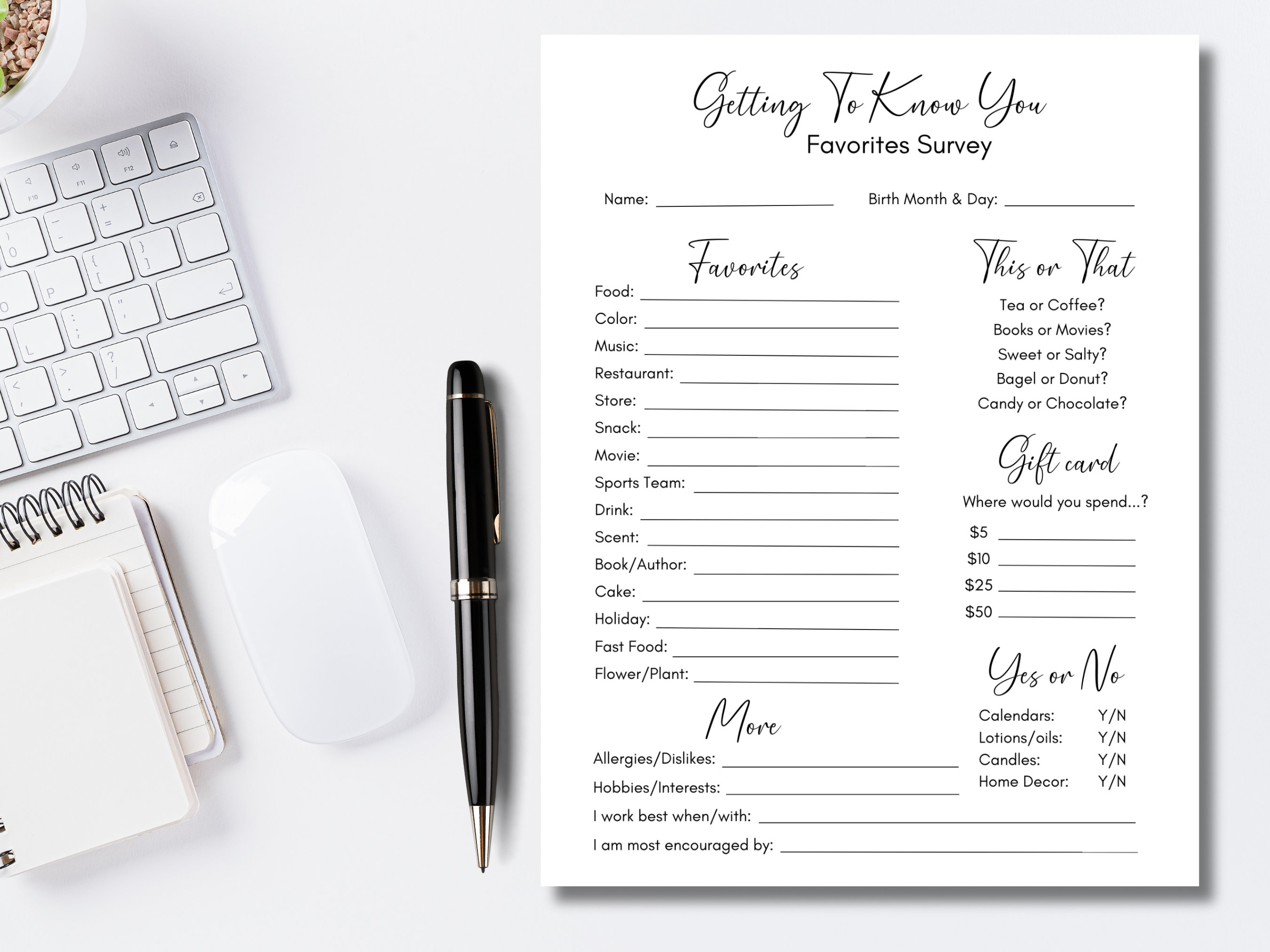 Employee Favorite Things Survey, Coworker Questions Printable, All ...