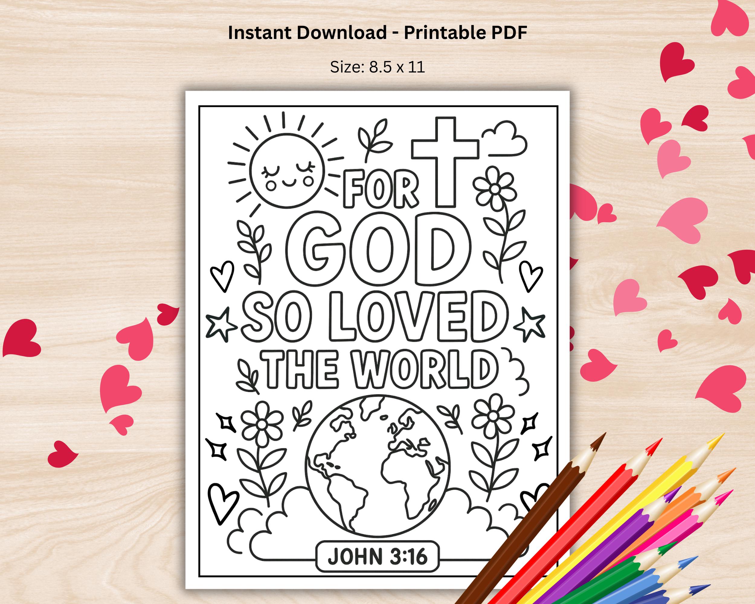 John 3:16 Coloring Page Printable, for God so Loved the World, Bible ...