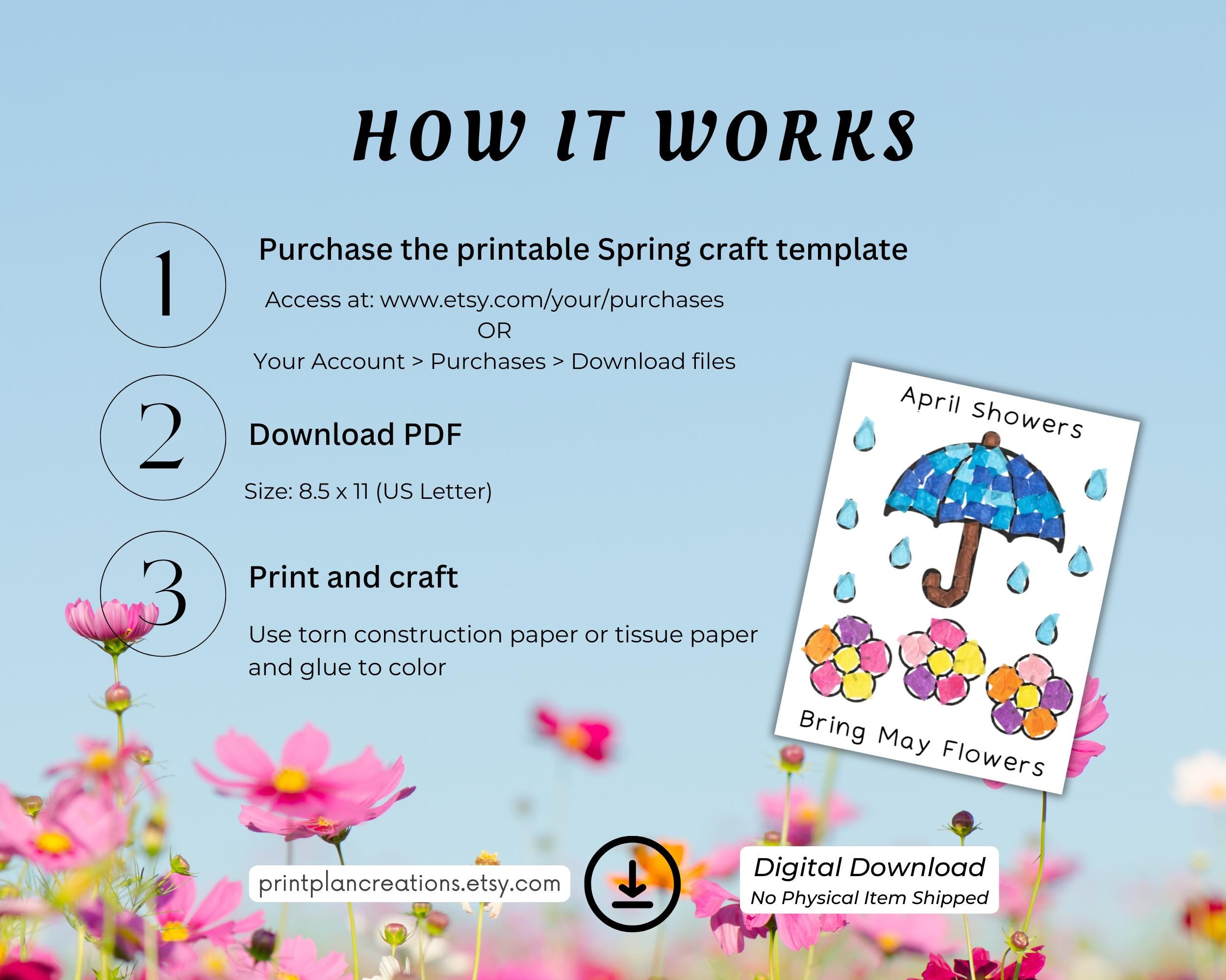 Spring Torn Paper Craft, April Showers Bring May Flowers Tissue Paper ...