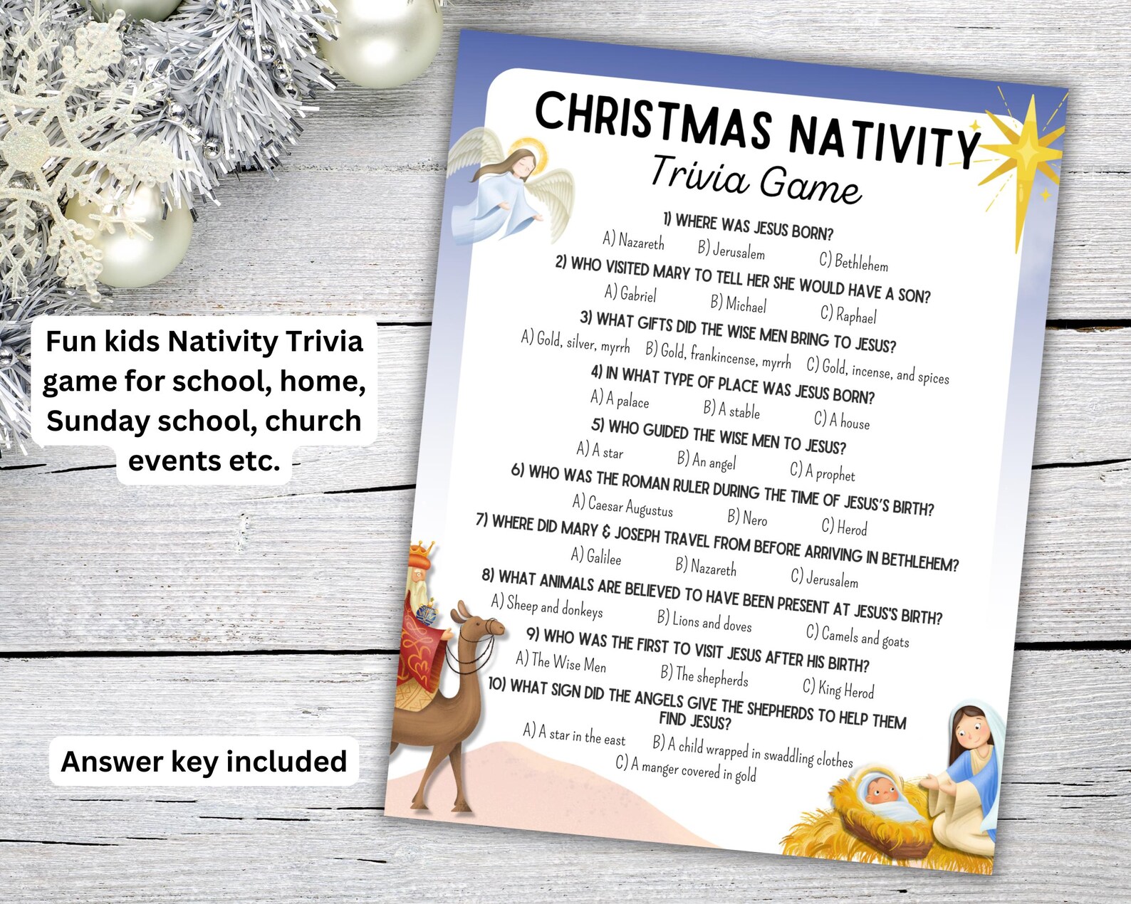 Nativity Story Bible Trivia Questions for Kids, Printable Trivia Game ...