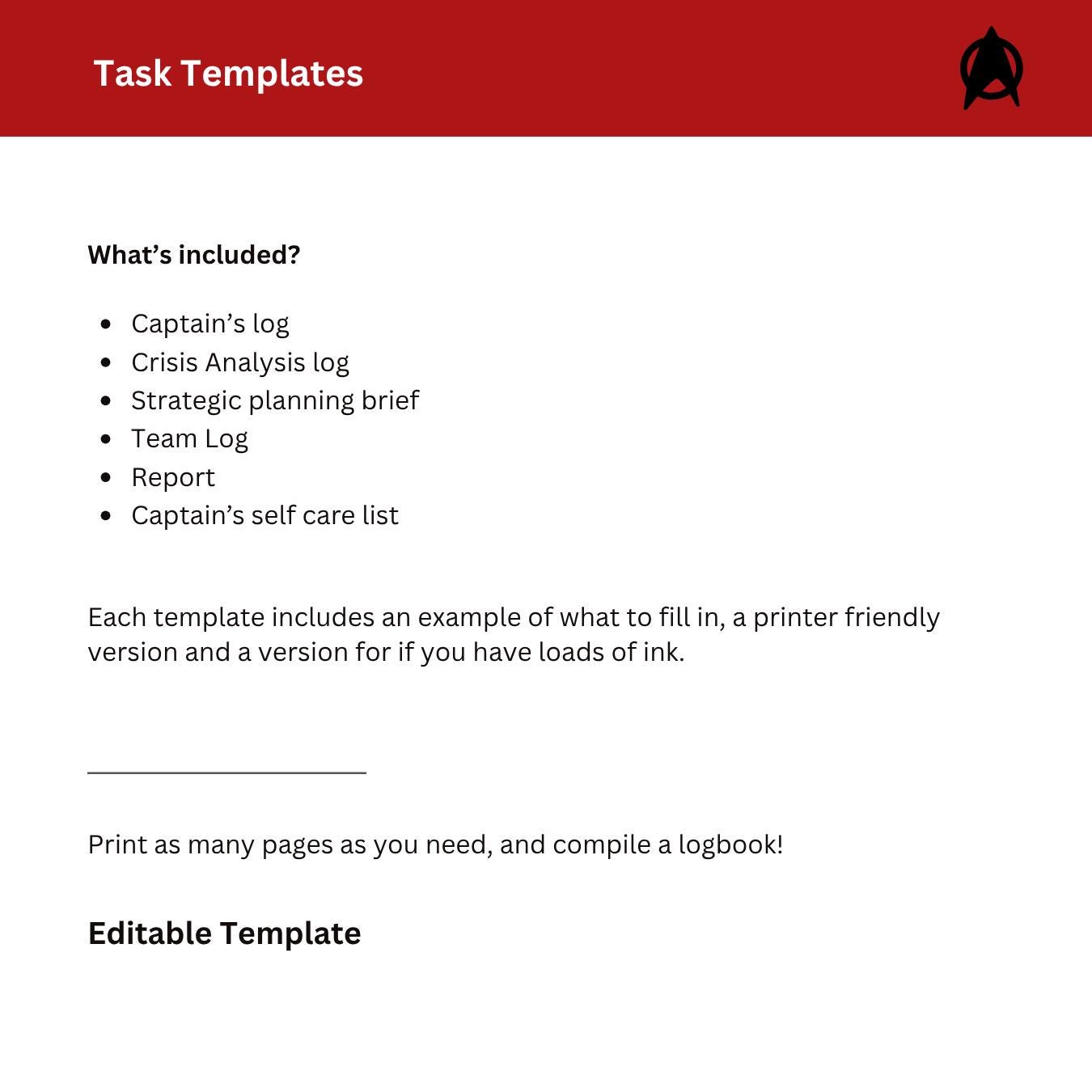 Starfleet Printable Planner Bundle | Captain’s Log, Crisis Analysis ...