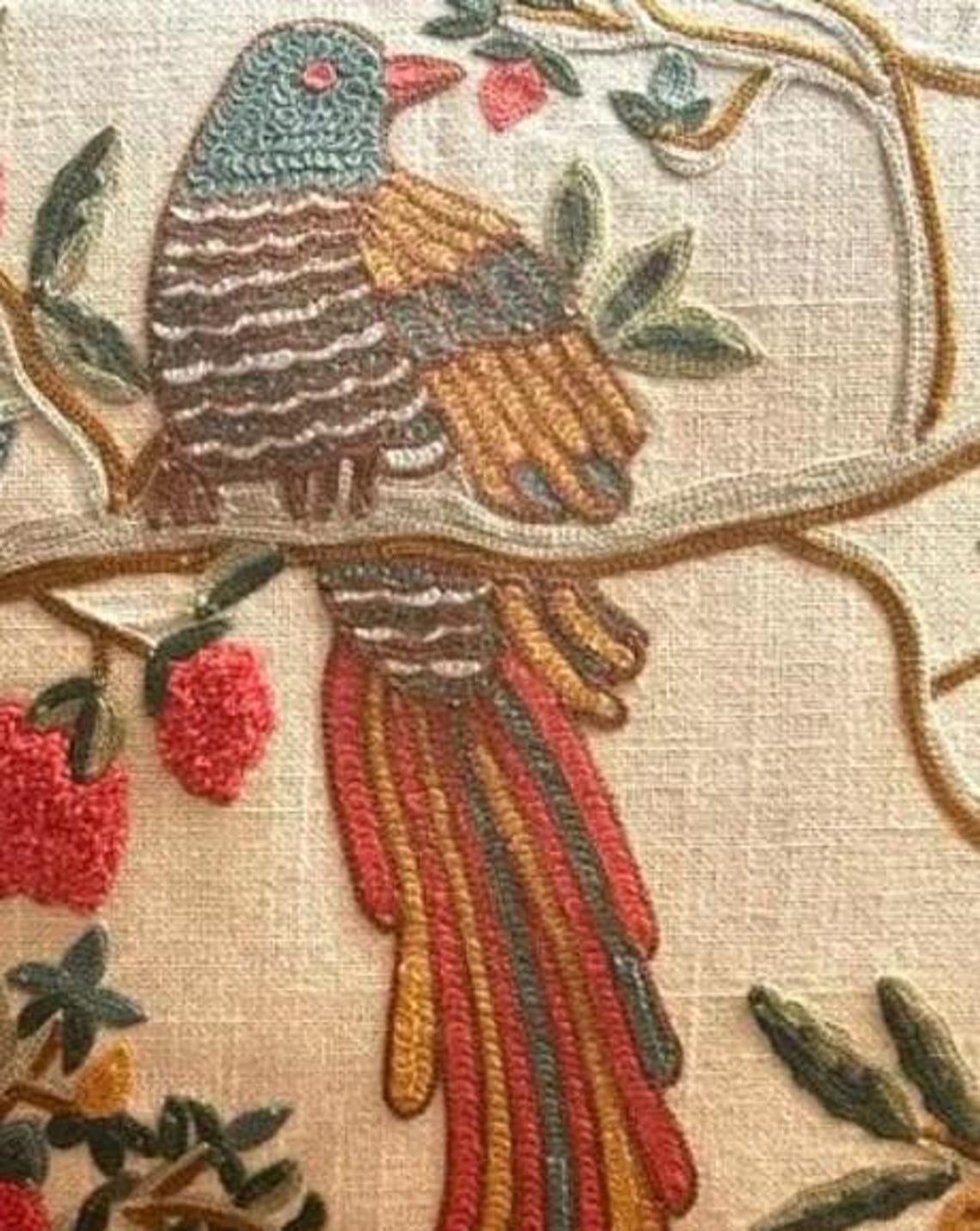 Crewel Embroidered Bird Pillow Cover: Decorative Throw Pillow - Etsy