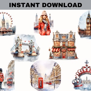 Christmas London Clipart - London Winter Illustrations, Christmas City ...