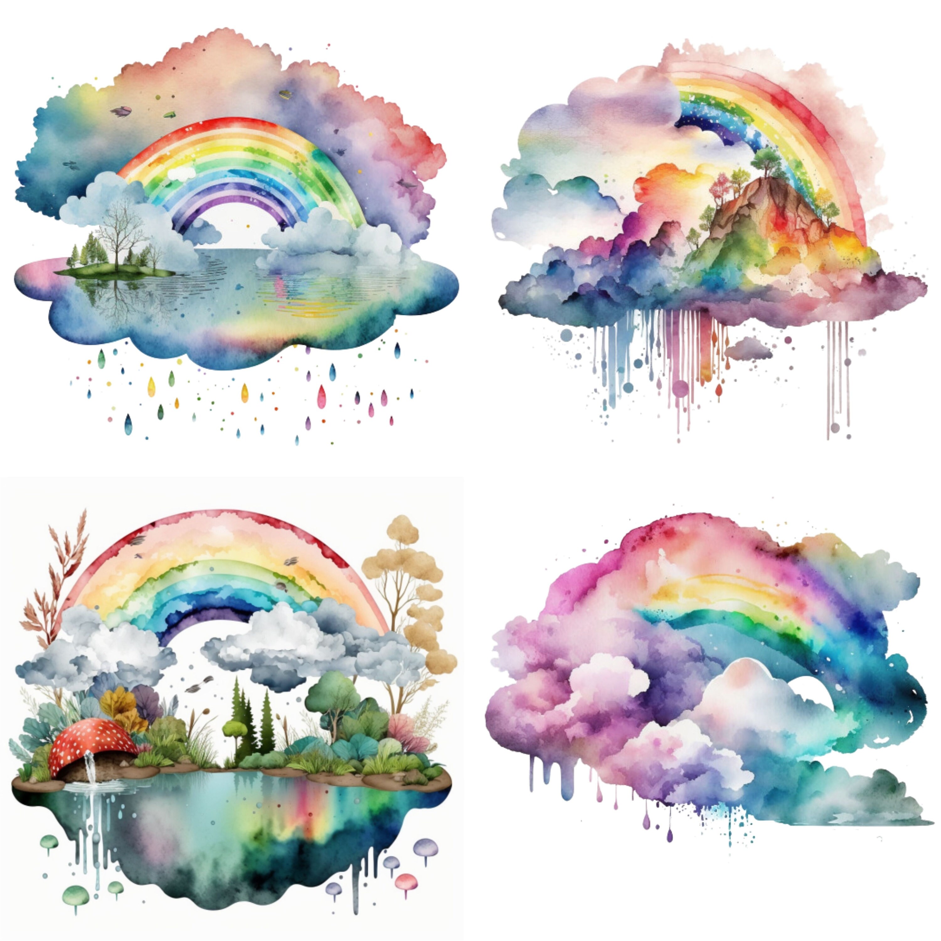 Rainbow Clipart Bundle Watercolor Rainbows Pastel Boho - Etsy