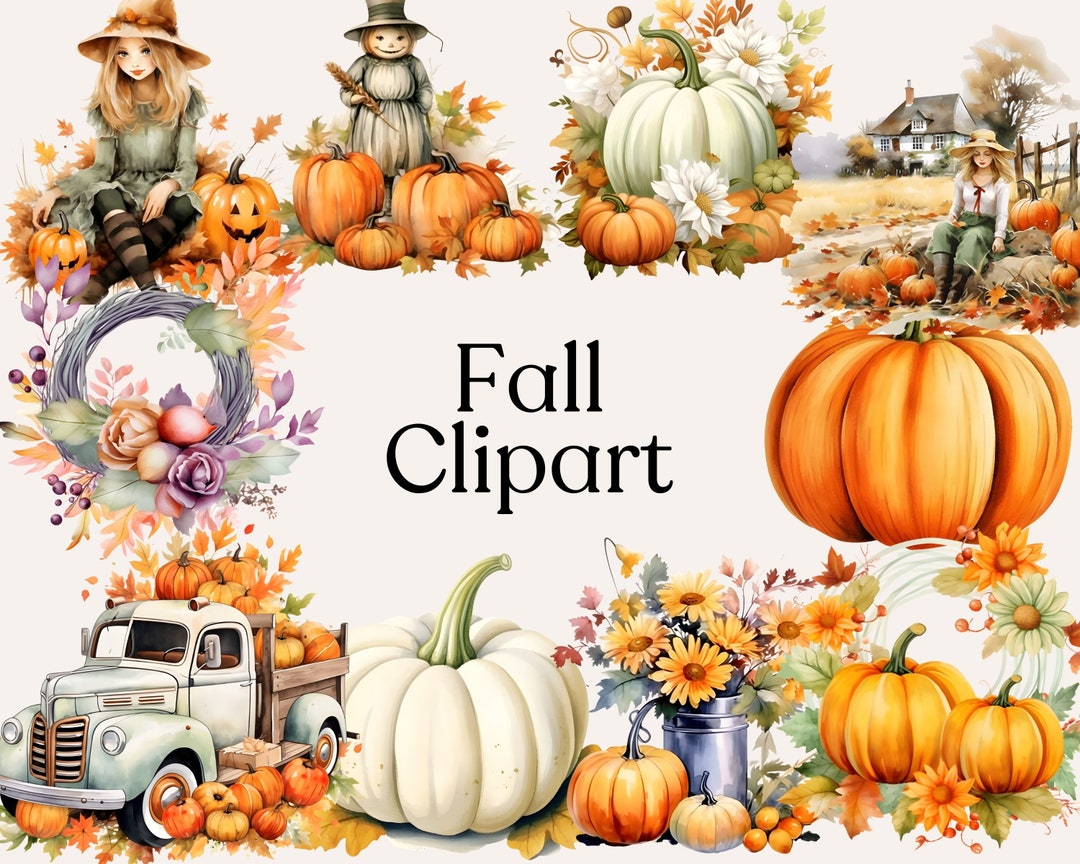 Watercolor Fall Clipart - Autumn Clipart, Pumpkin Clipart, Pumpkin ...