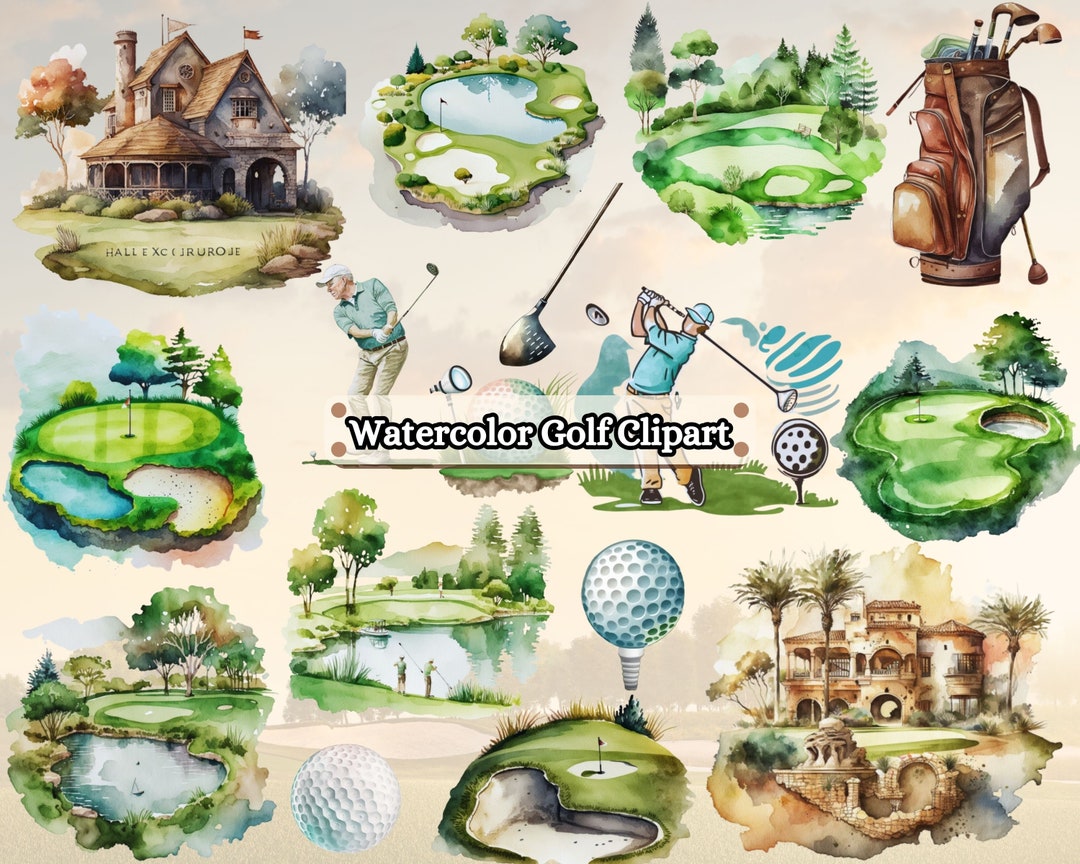 Golf Clipart Bundle Watercolor Golf, Golfer, Cart, Ball, and Club ...