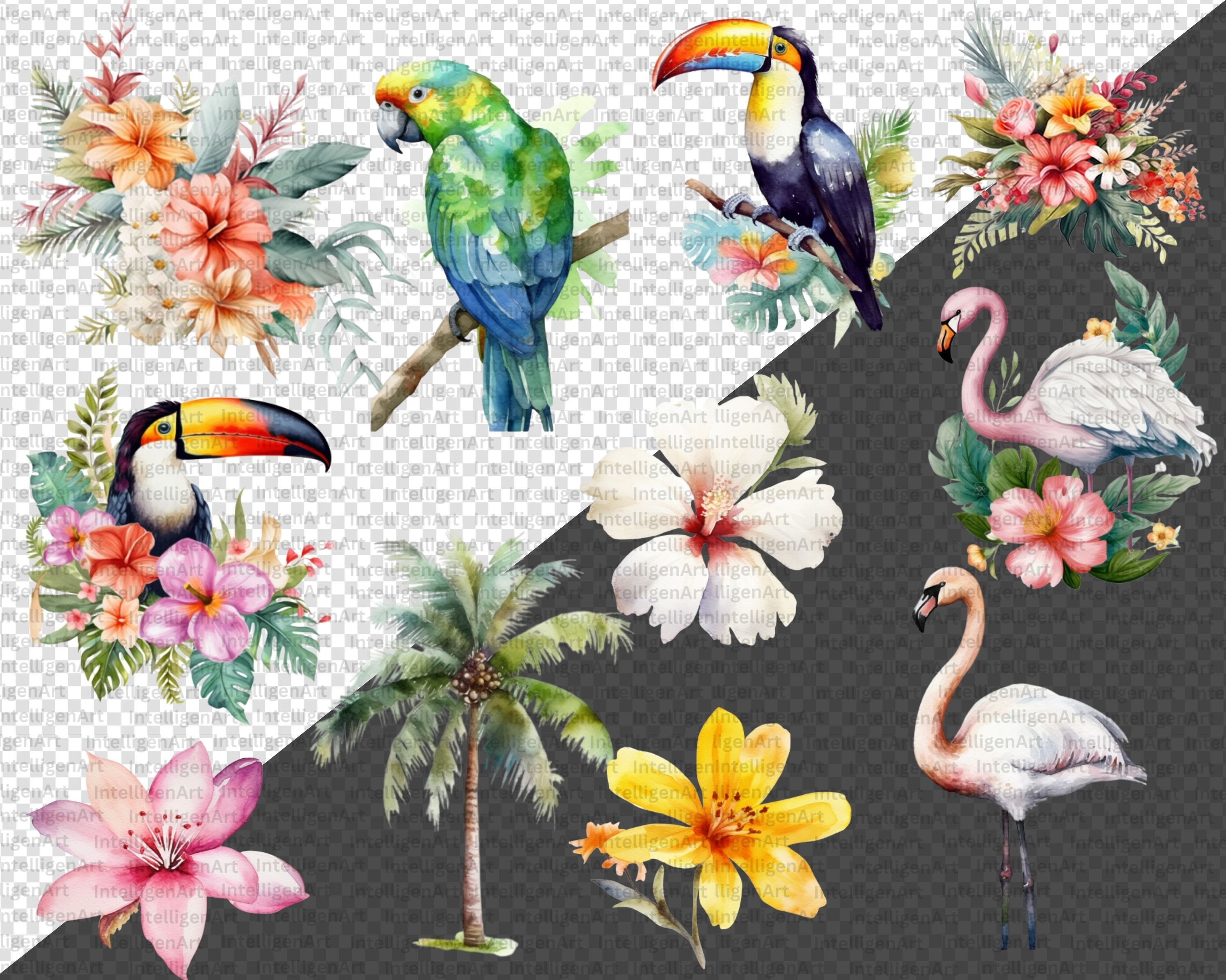 Tropical Watercolor Clipart Bundle-summer Beach Flamingo - Etsy