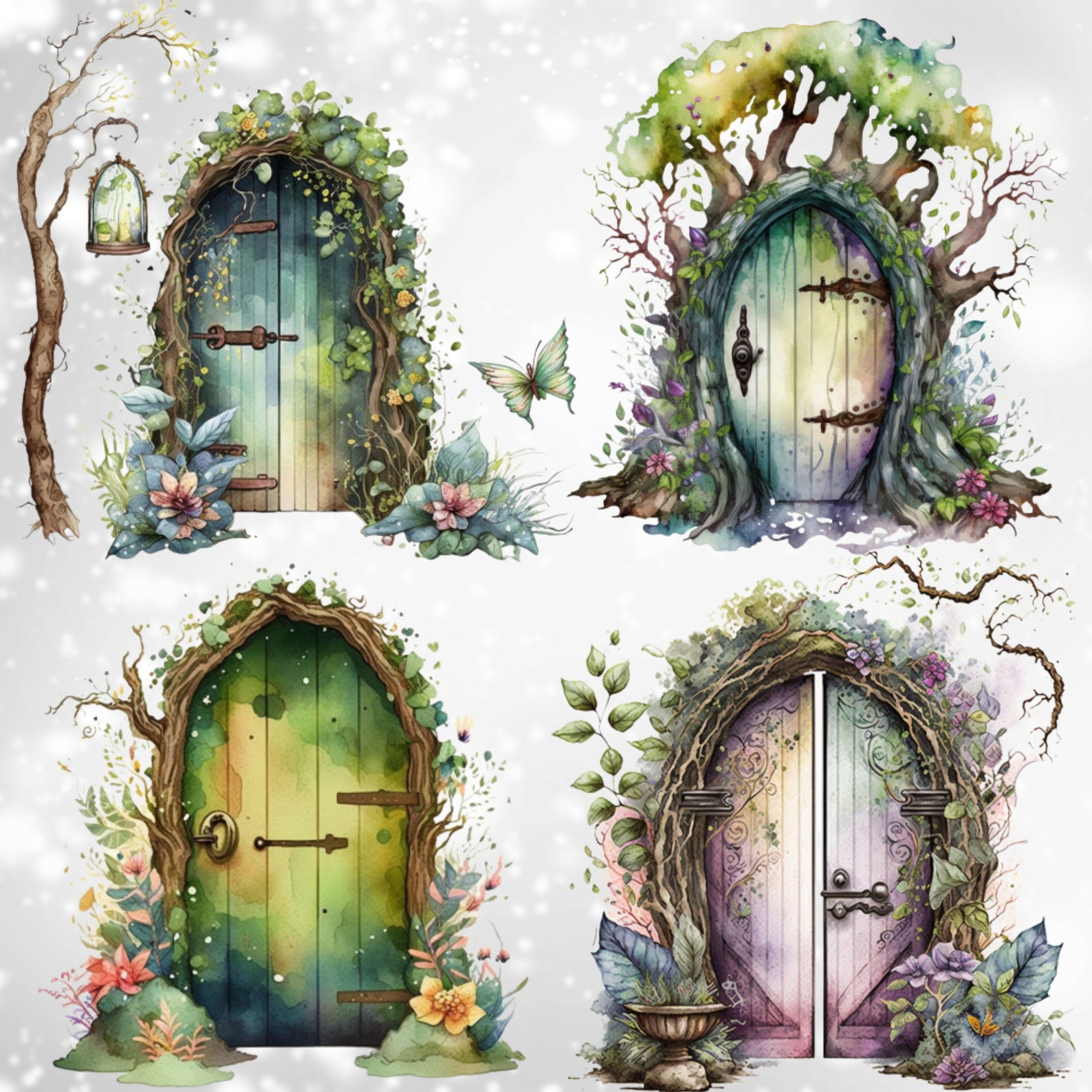 Watercolor Forest Fairy Door Clipart PNG Bundle Fantasy Magic - Etsy