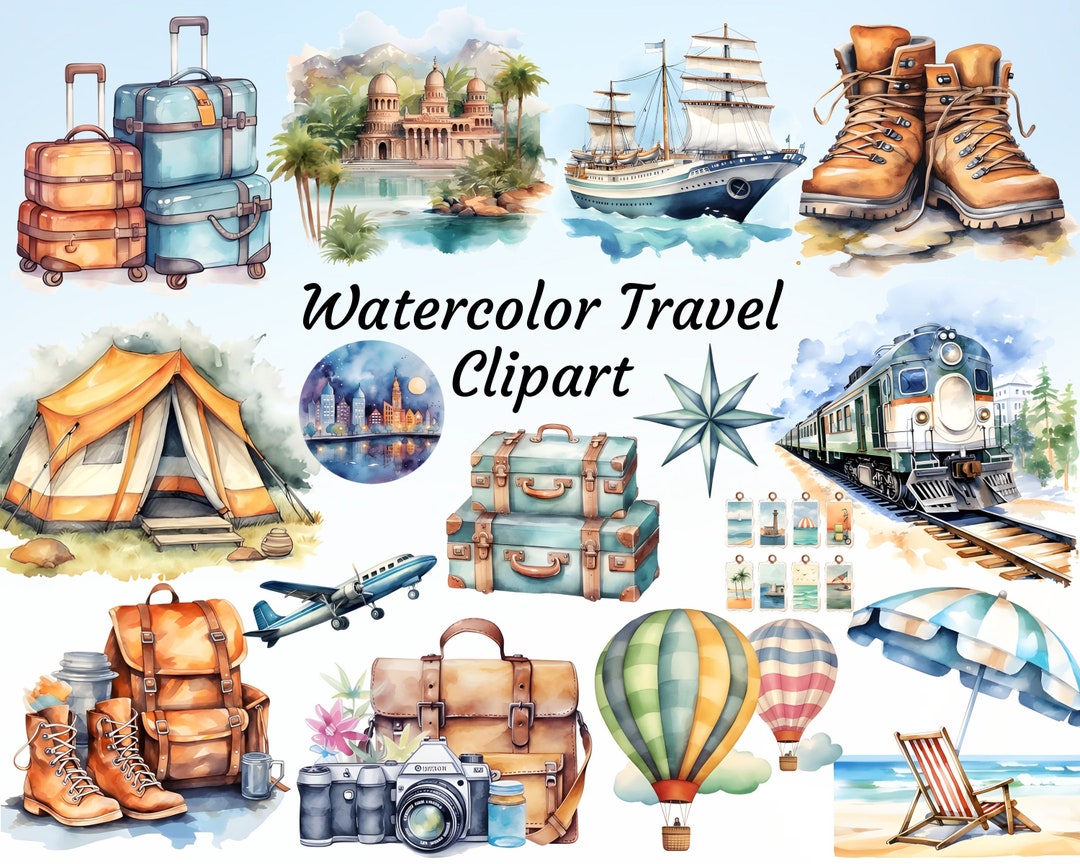Watercolor Travel Clipart I Vacation Holiday Graphics I Summer Vacation ...
