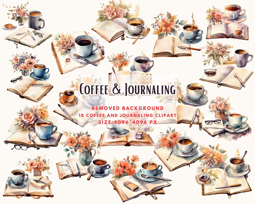 Watercolor Coffee and Journaling Clipart-rustic Floral Desk Scenes ...