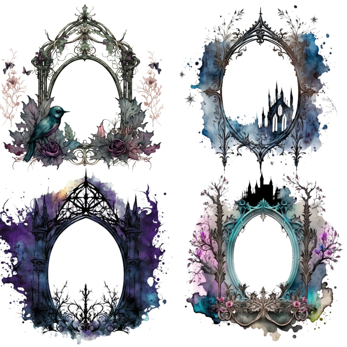 Watercolor Gothic Frames Clipart Black Dark Fantasy - Etsy