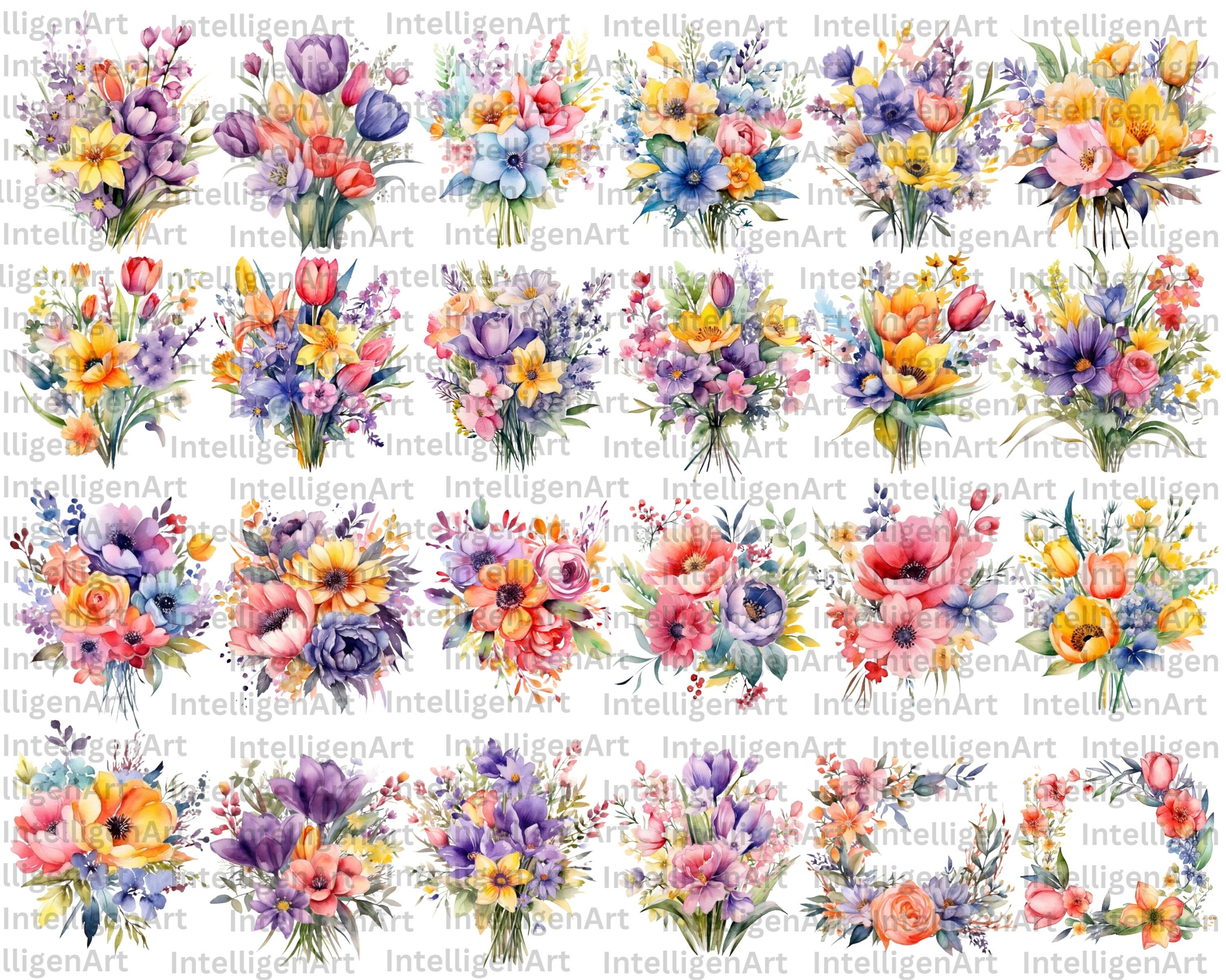 Watercolor Spring Flower Clipart Bright and Colorful Floral - Etsy