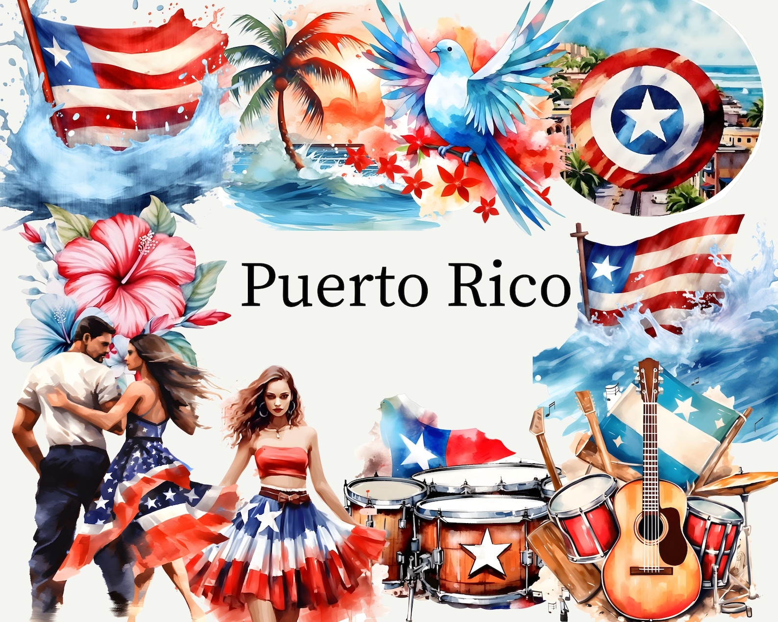 Puerto Rico Clipart Puerto Rico Flag, Island Clipart, Summer Clipart, Puerto Rico Vibes, Beach ...