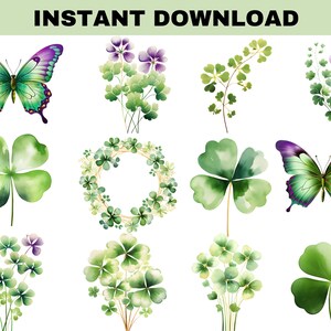 Watercolor Clover Clipart, Floral Shamrock Wreaths PNG, Green Shamrock ...