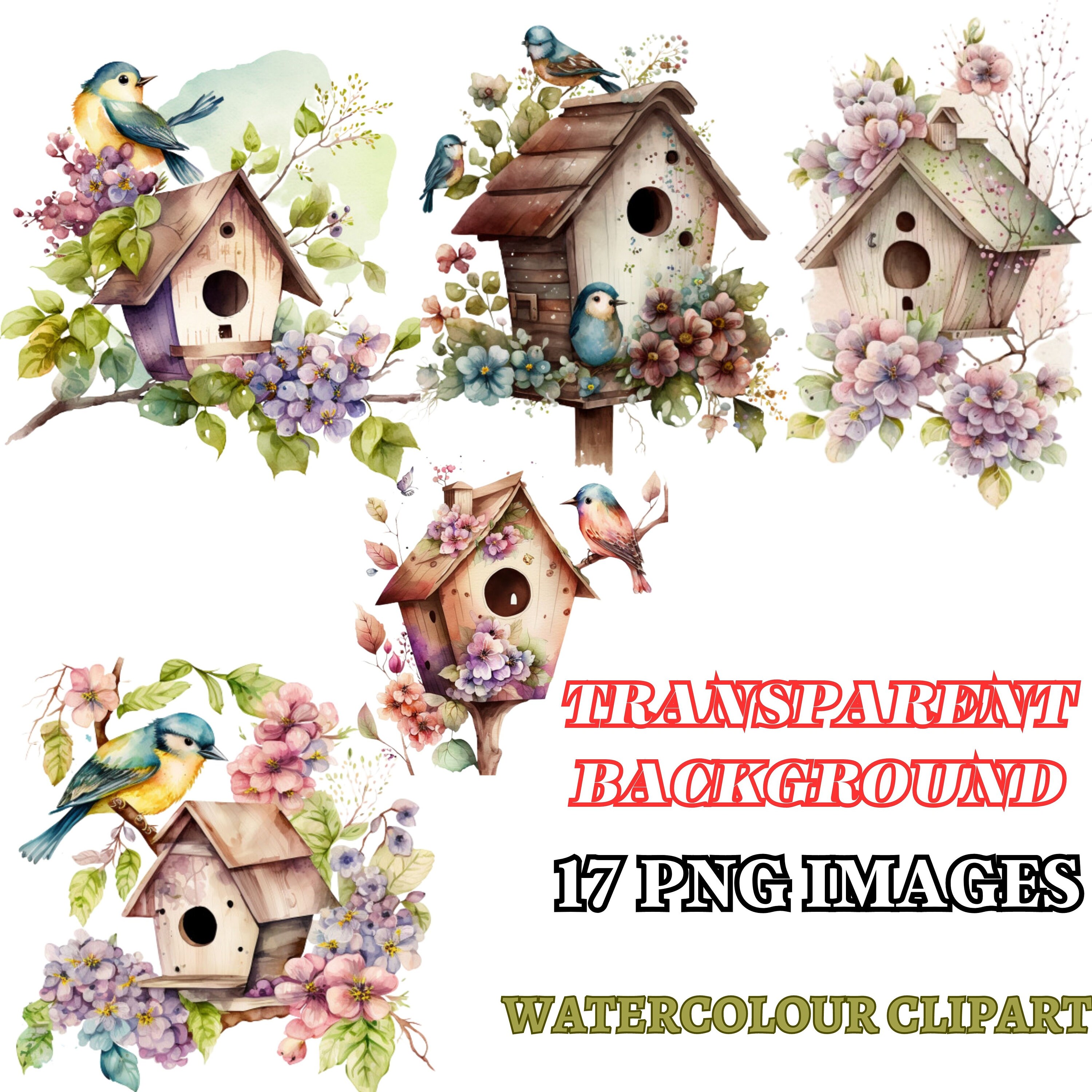 Watercolor Bird Houses Clipart Set Cute Springtime Blossoms - Etsy Canada