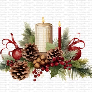 Burgundy Christmas Decor Clipart, Red & Gold Christmas Decoration ...