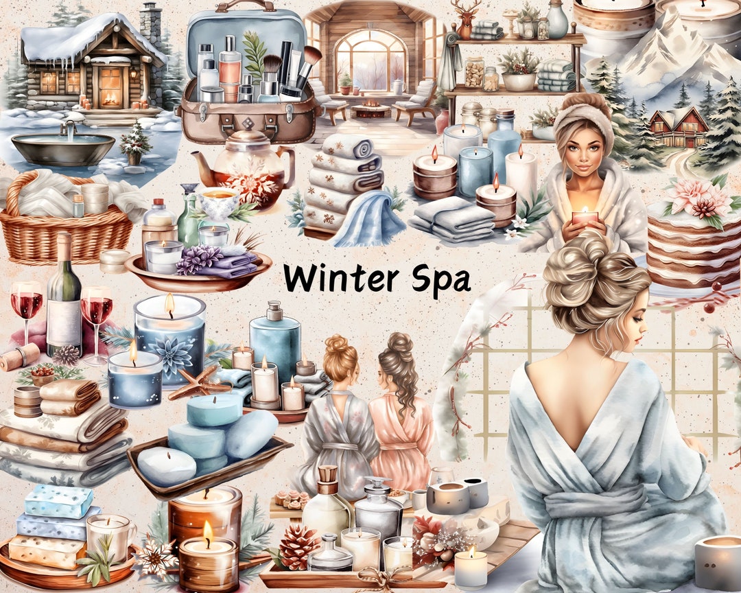 Winter Spa Clipart - Cozy Winter Spa, Romantic Cottagecore Retreat ...