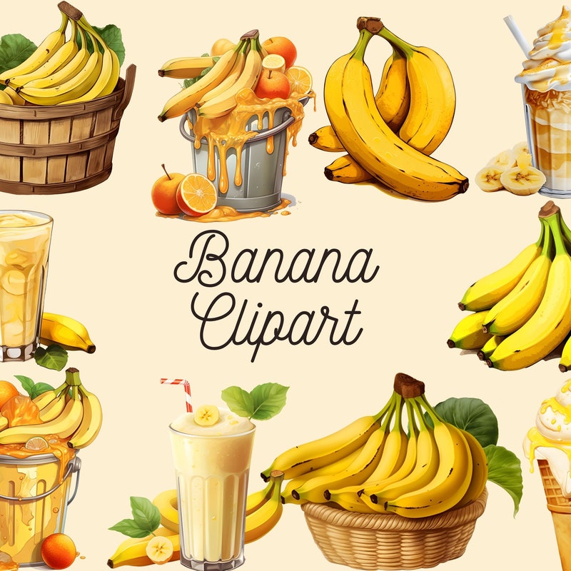 Watercolor Banana Clipart - Etsy