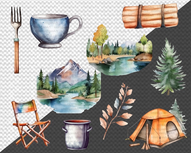 Camping Clipart Set Fishing Outdoor Camping Clip Art-happy - Etsy