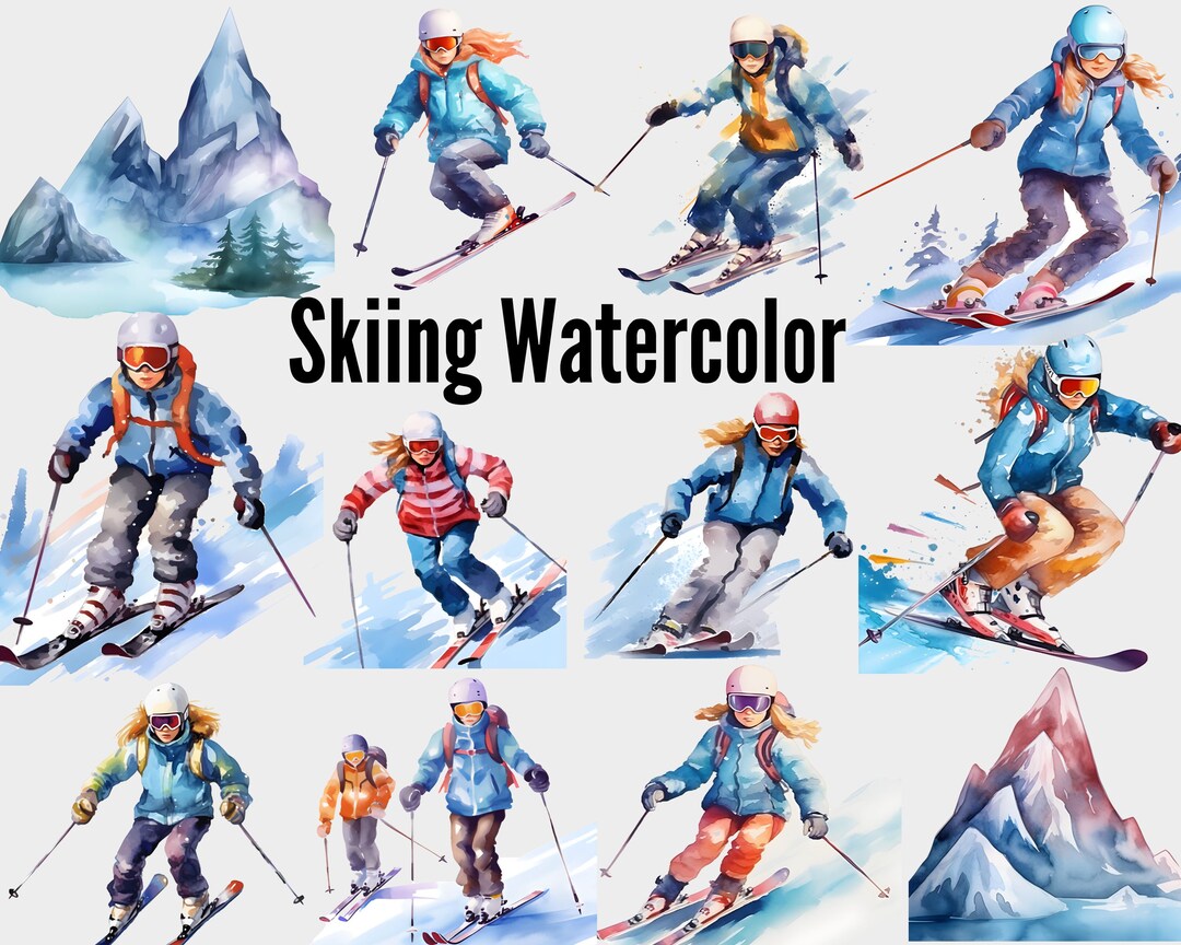 Skiing Watercolor Clipart, Winter Sports Images, Ski Clipart, Skier ...